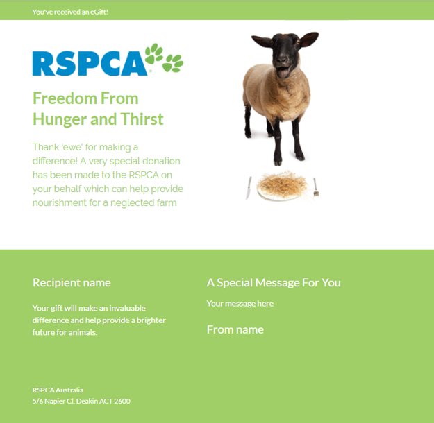 Freedom From Hunger and Thirst eCard – RSPCA Gift Cards